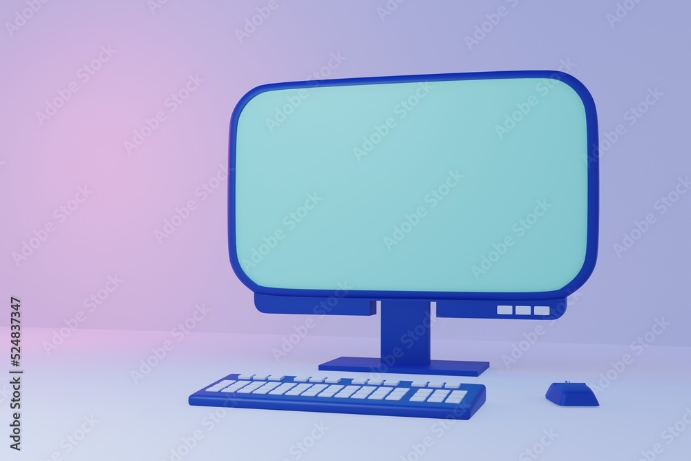 Workplace at desktop computer. Monitor, keyboard and mouse. 3D renderer Illustration Stock ...
