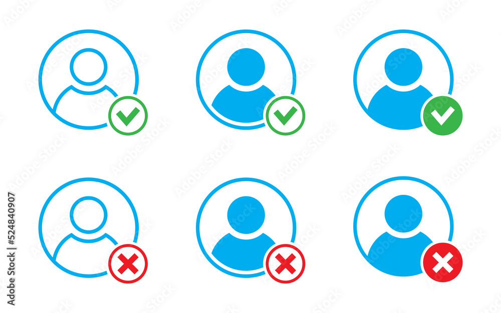 User profile sign. Profile check icon. Check mark and cross. Vector ...