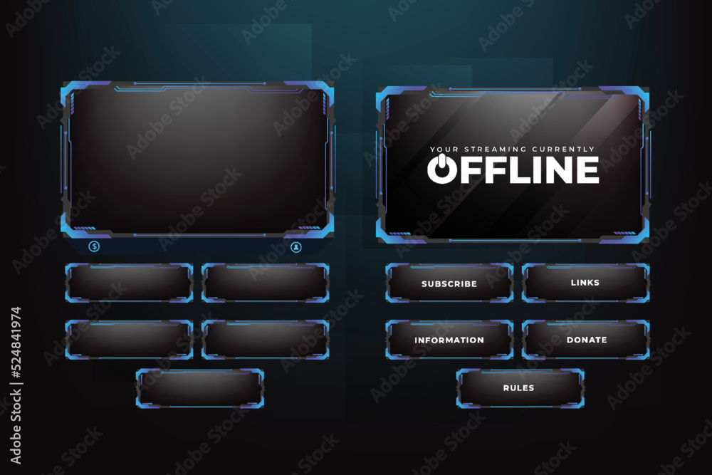Live streaming screen panel decoration with blue and dark colors ...