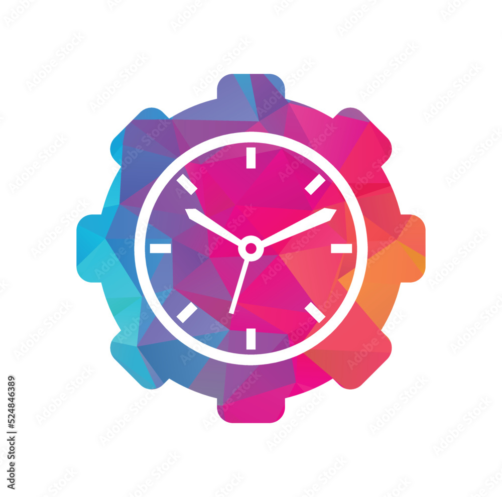 Service time vector logo design. Gear and analog clock icon vector ...
