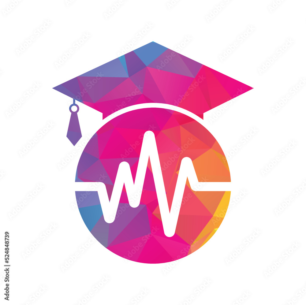 Graduate hat and medical pulse logo vector. Medical and nursing ...