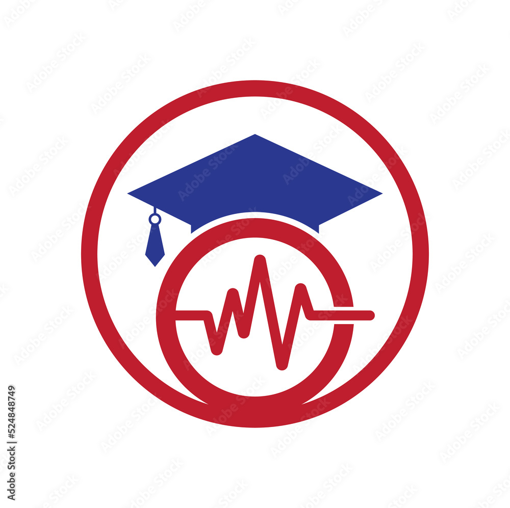 Graduate hat and medical pulse logo vector. Medical and nursing ...