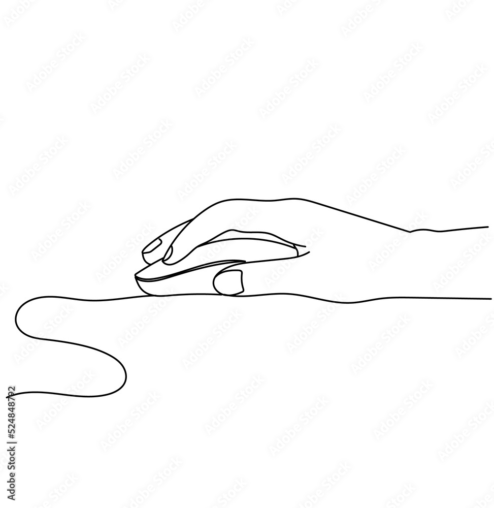 Hand and mouse computer one continuous single line art drawing. Minimal ...