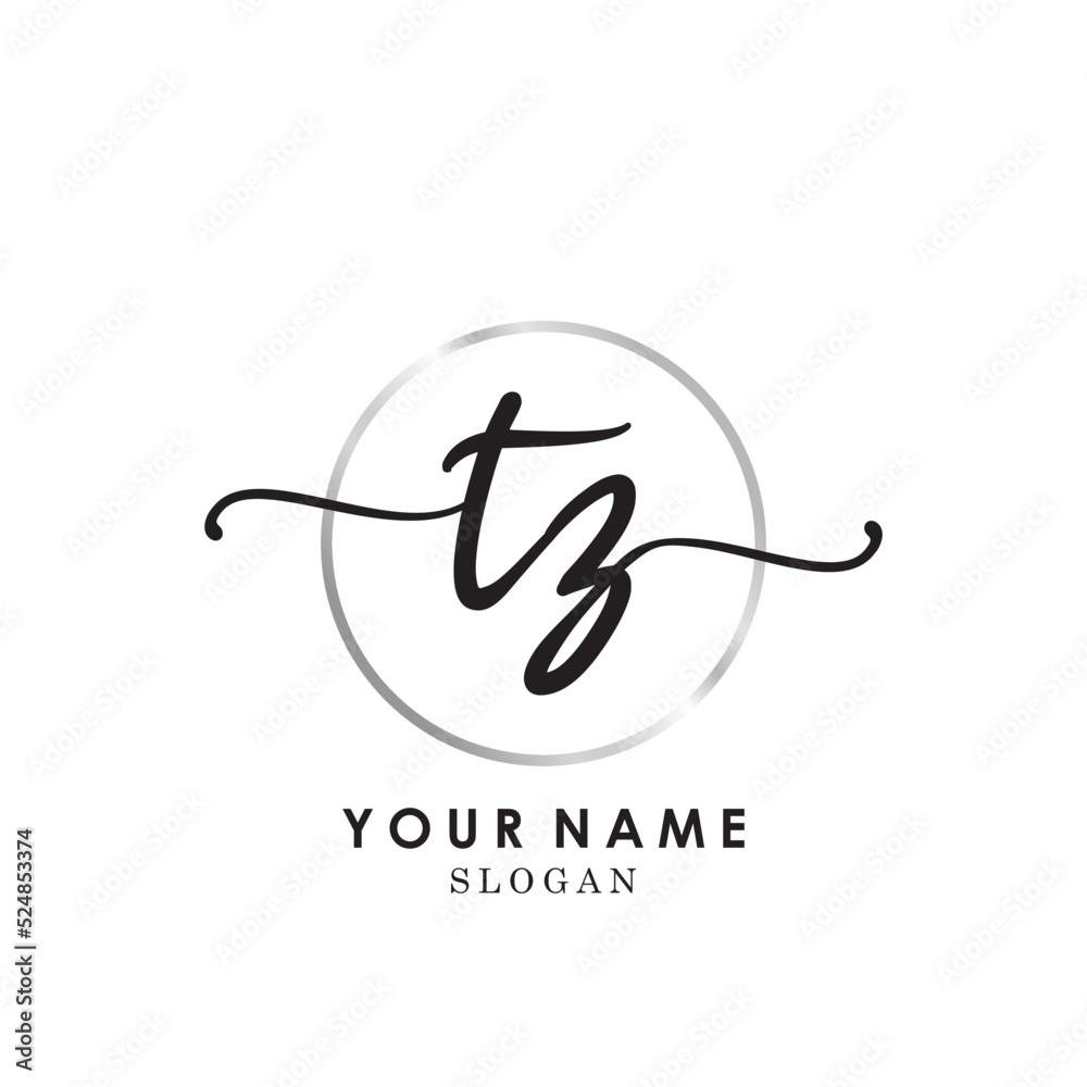 TZ Handwriting Initial Logo Letter Design Vector Logo With Circle ...