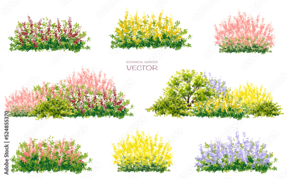 Vecteur Stock Vector watercolor blooming flower tree side view isolated ...