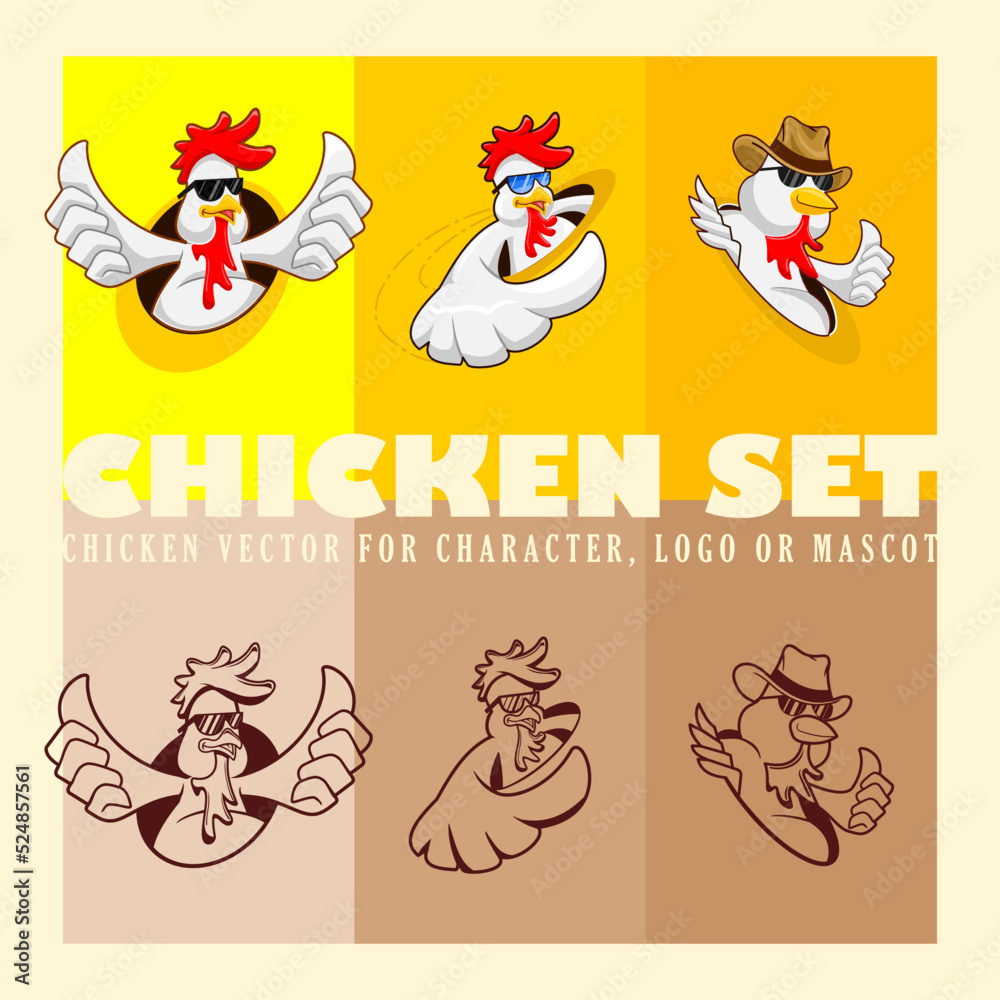 Three Chicken cartoon characters that show thumbs up with different ...
