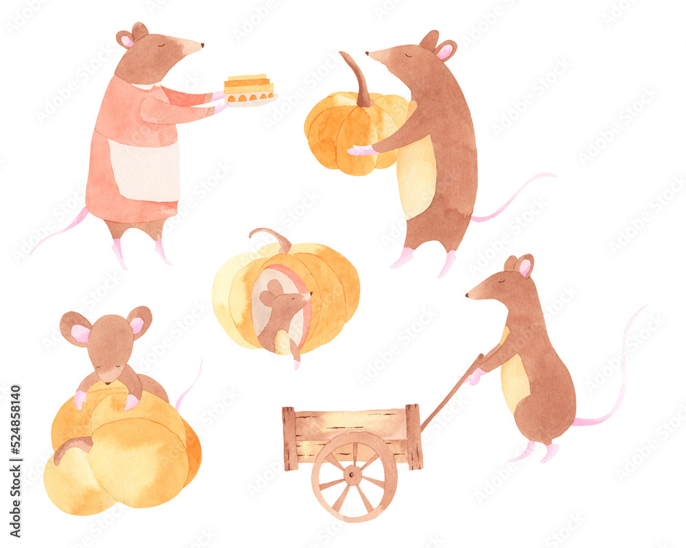 Watercolor Pumpkin Mouse Clipart - isolated autumn halloween ...