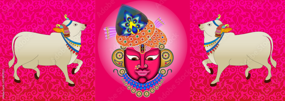 Shrinathji or Lord Krishna as Pichwai folk painting Stock Vector ...