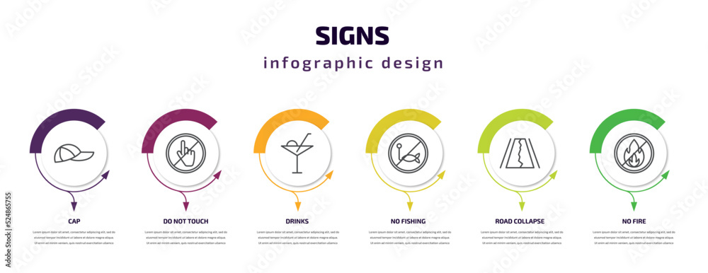 signs infographic template with icons and 6 step or option. signs icons ...