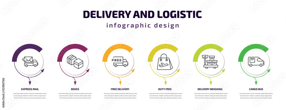 delivery and logistic infographic template with icons and 6 step or ...