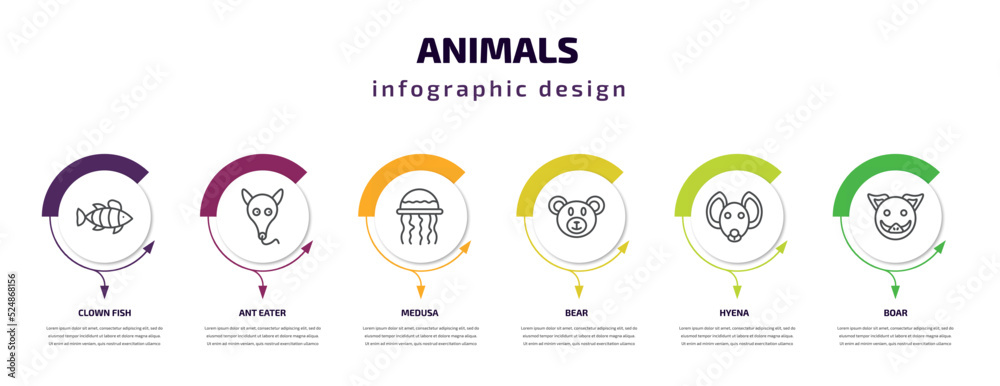 animals infographic template with icons and 6 step or option. animals ...