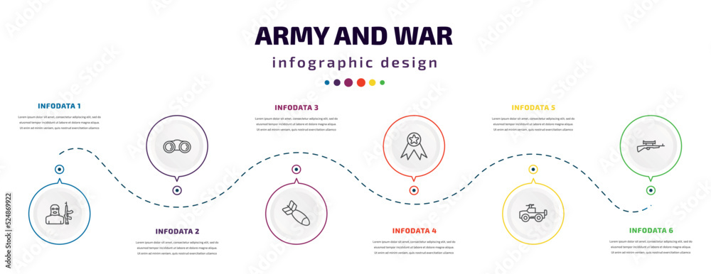 army and war infographic element with icons and 6 step or option. army ...