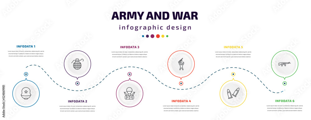 army and war infographic element with icons and 6 step or option. army ...