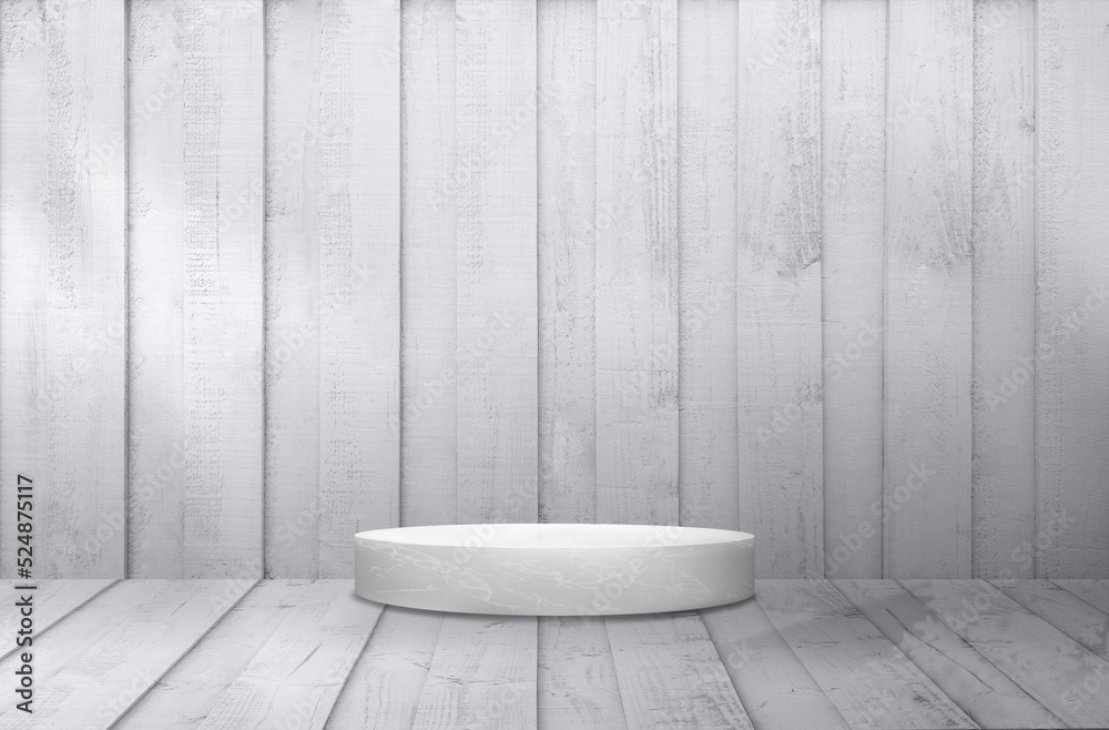 White wood display background, 3D podium on wood floor indoor studio ...