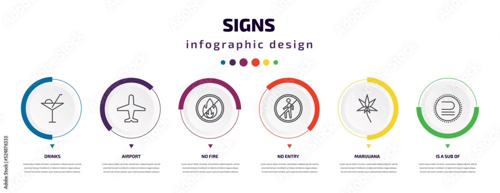 signs infographic element with icons and 6 step or option. signs icons ...