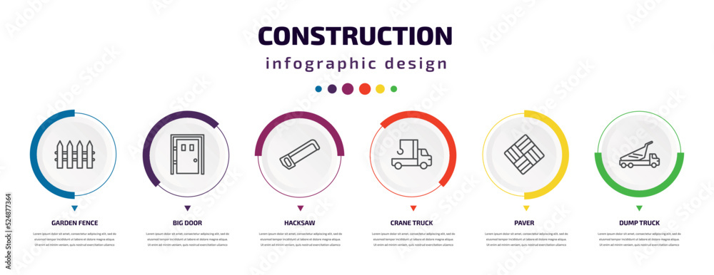 construction infographic element with icons and 6 step or option ...