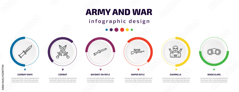 army and war infographic element with icons and 6 step or option. army ...