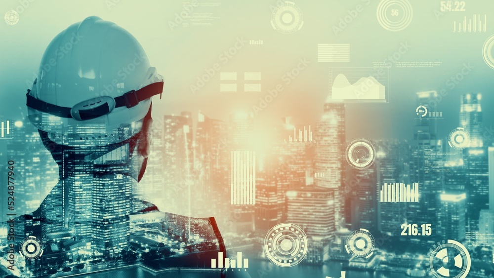 Future building construction and inventive engineering project concept ...