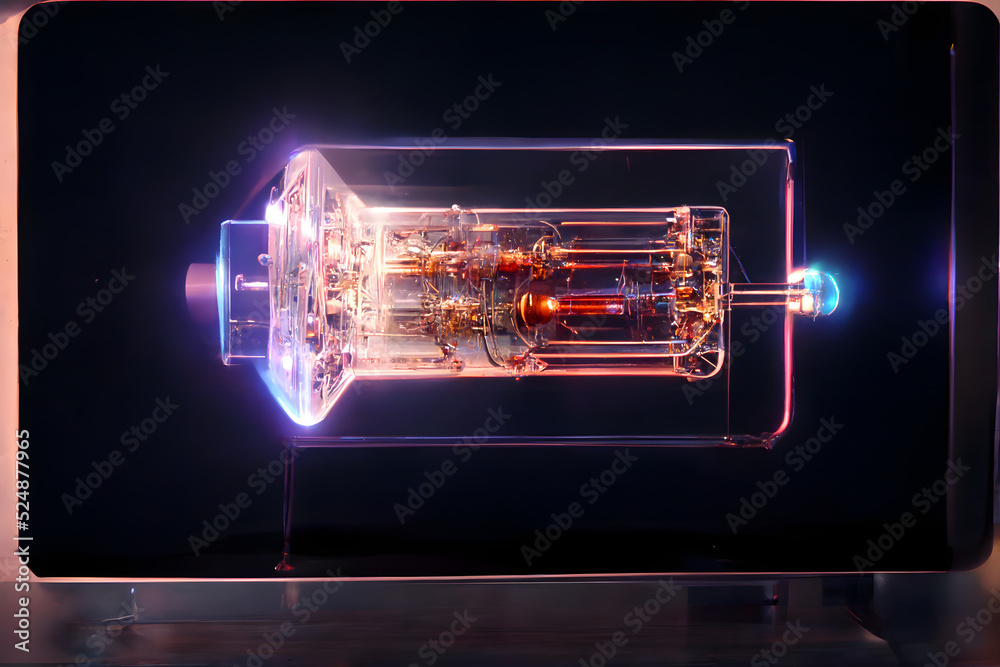 hight-tech transparent plasma quantum computer tube with glowing energy ...