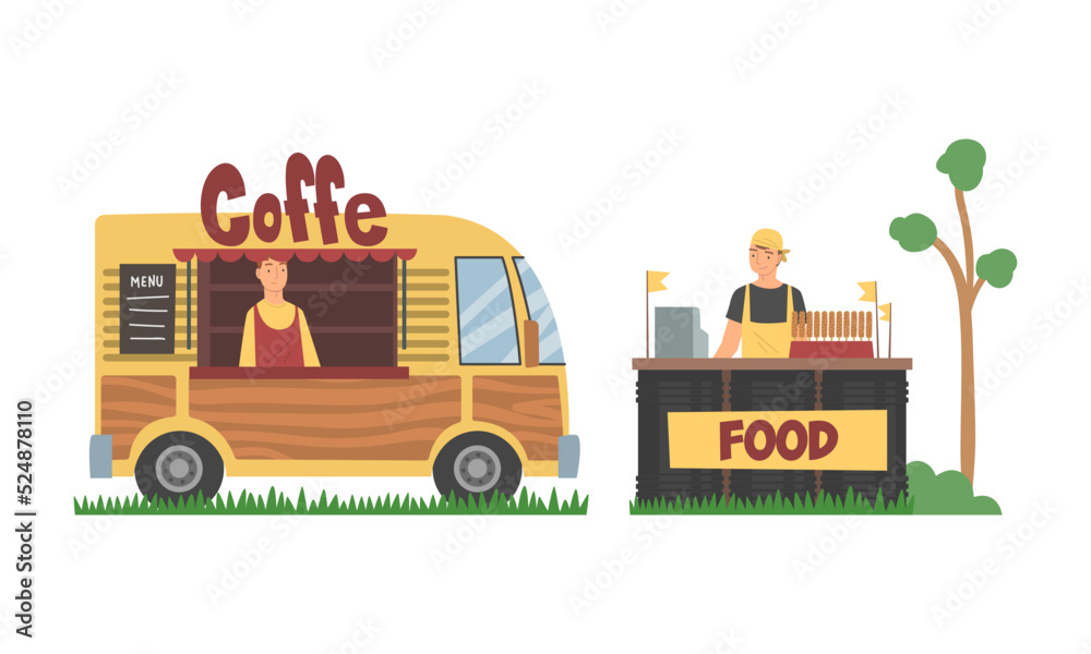Street food van. Street food festival truck with drinks and snacks ...