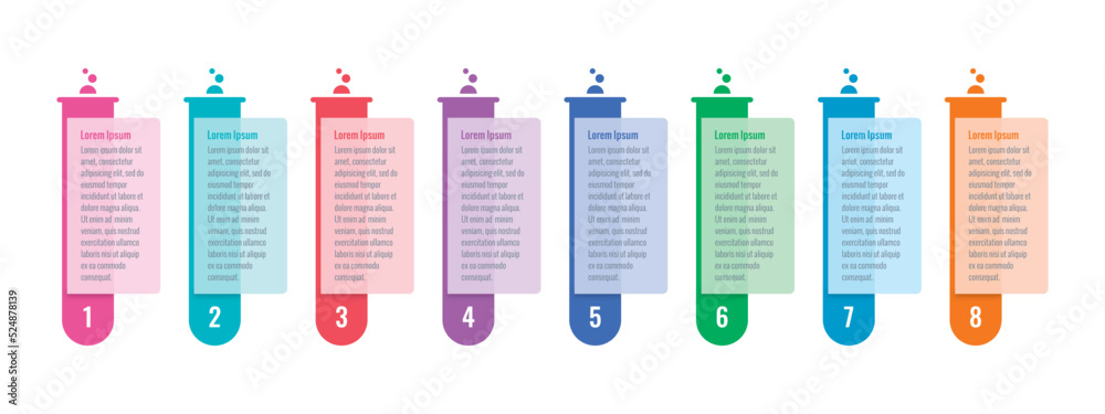 colorful test tubes infographic template. eight steps infographic ...