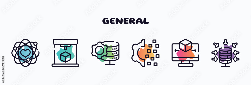 general outline icons set. thin line icons such as core values, 3d ...