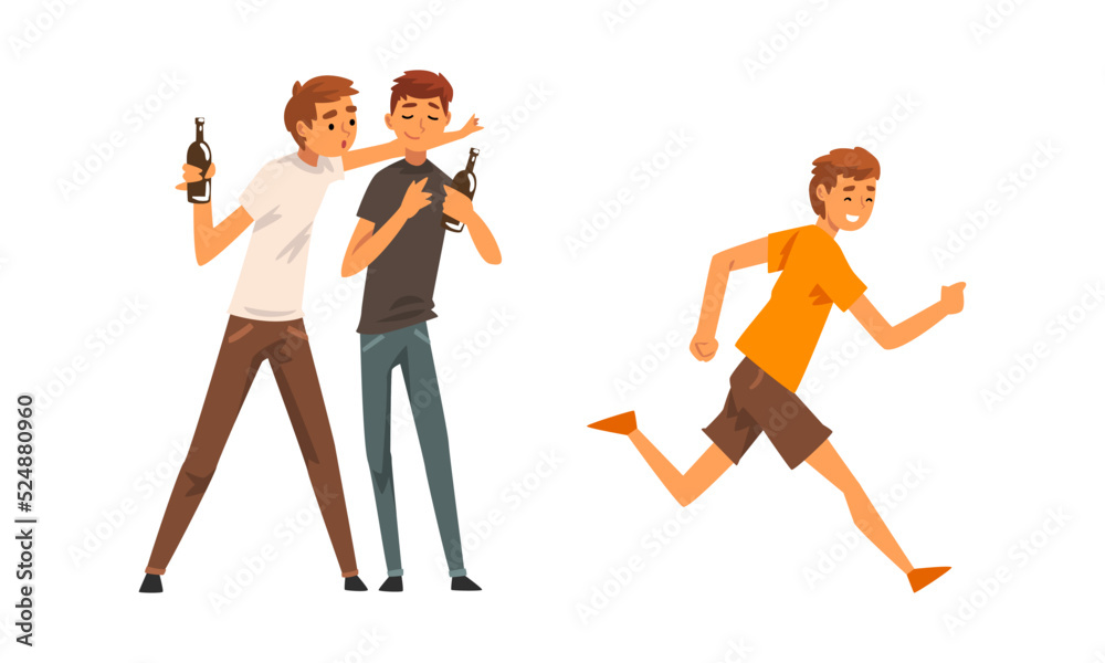 Walking people set. Men performing various activities outdoors cartoon ...