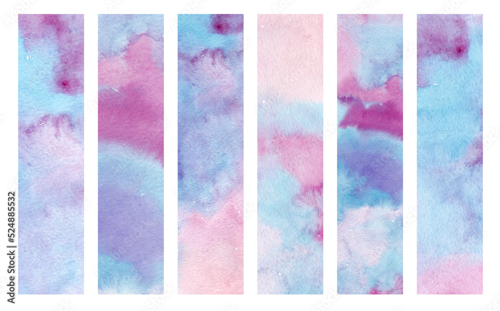 Watercolor bookmarks with pink sky illustrations. Beautiful watercolor ...