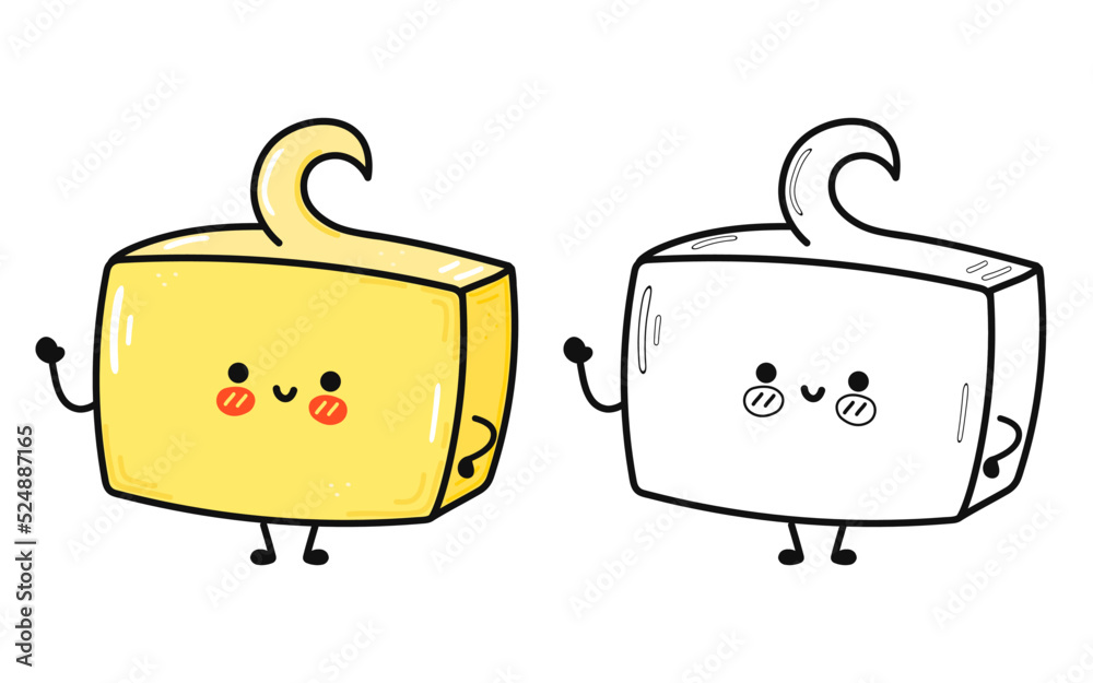 Funny cute happy butter characters bundle set. Vector hand drawn ...