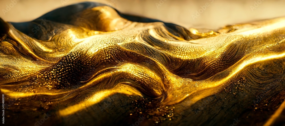 Spectacular abstract glistening golden solid liquid waves like liquid ...