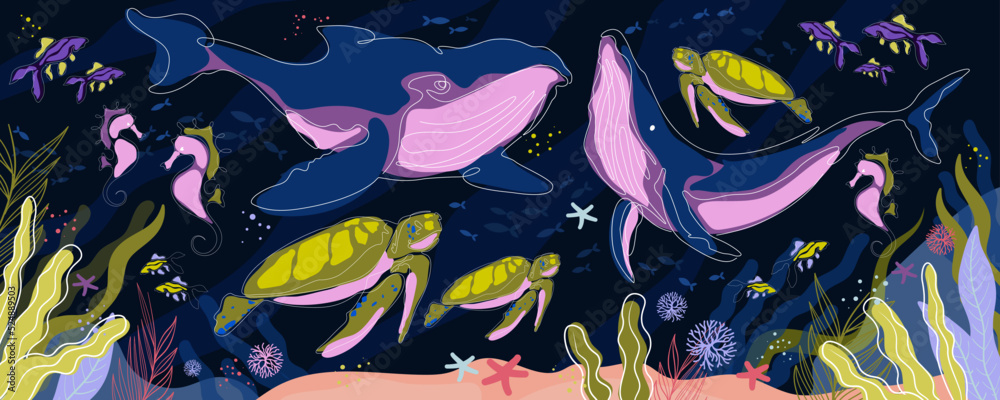 Underwater world. Vector abstract illustration of ocean or sea with ...