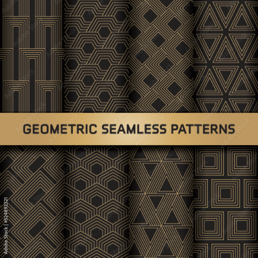 Luxury gold geometric strip line hypnotic seamless pattern collection ...