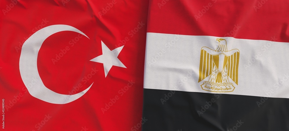 Flags of Turkey and Egypt. Linen flag close-up. Flag made of canvas ...