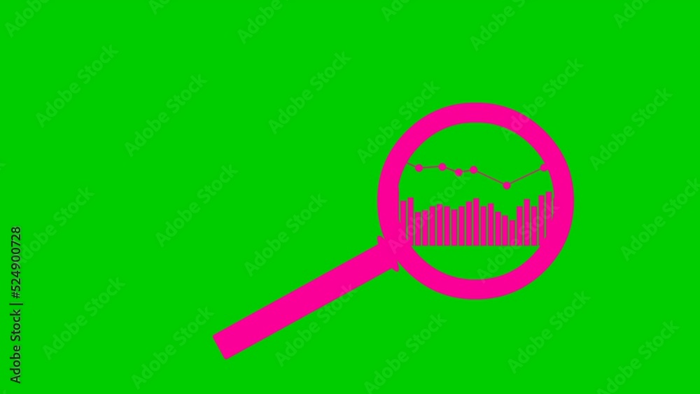 Animated pink icon of magnifier. Data graph. Symbol of loupe. Concept ...