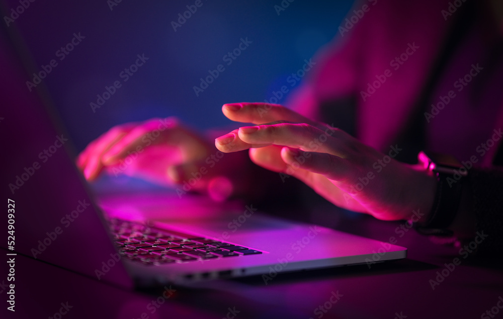 Computer and hands close up Stock Photo | Adobe Stock