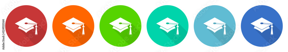 Education icon set, graduation flat design vector illustration in 6 ...