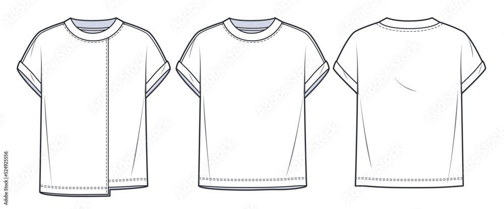 Overfit Tee Shirt fashion technical drawing template. Unisex T-Shirt ...