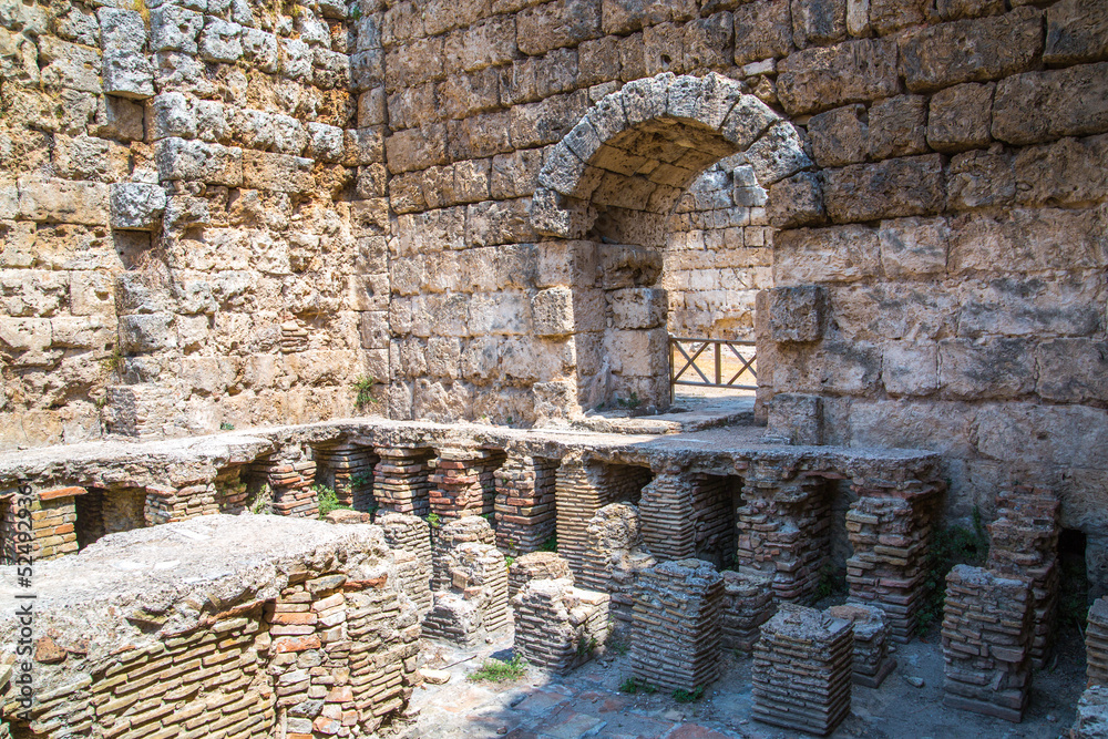 Perge, Ancient Romans baths. Ruins of the city Perga, Greek colony from ...