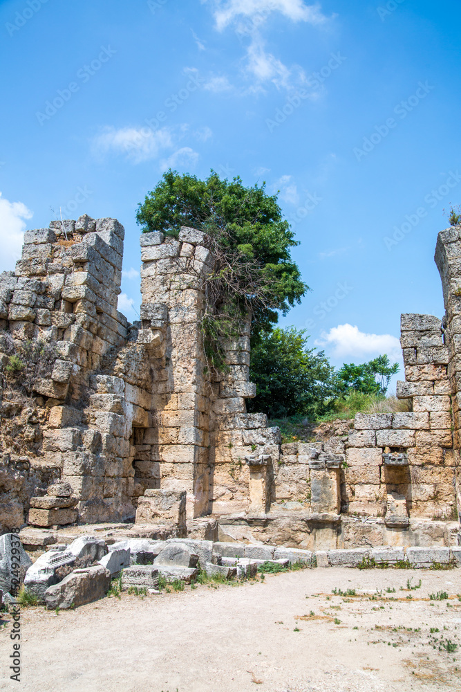 Perge, Ancient Romans baths. Ruins of the city Perga, Greek colony from ...