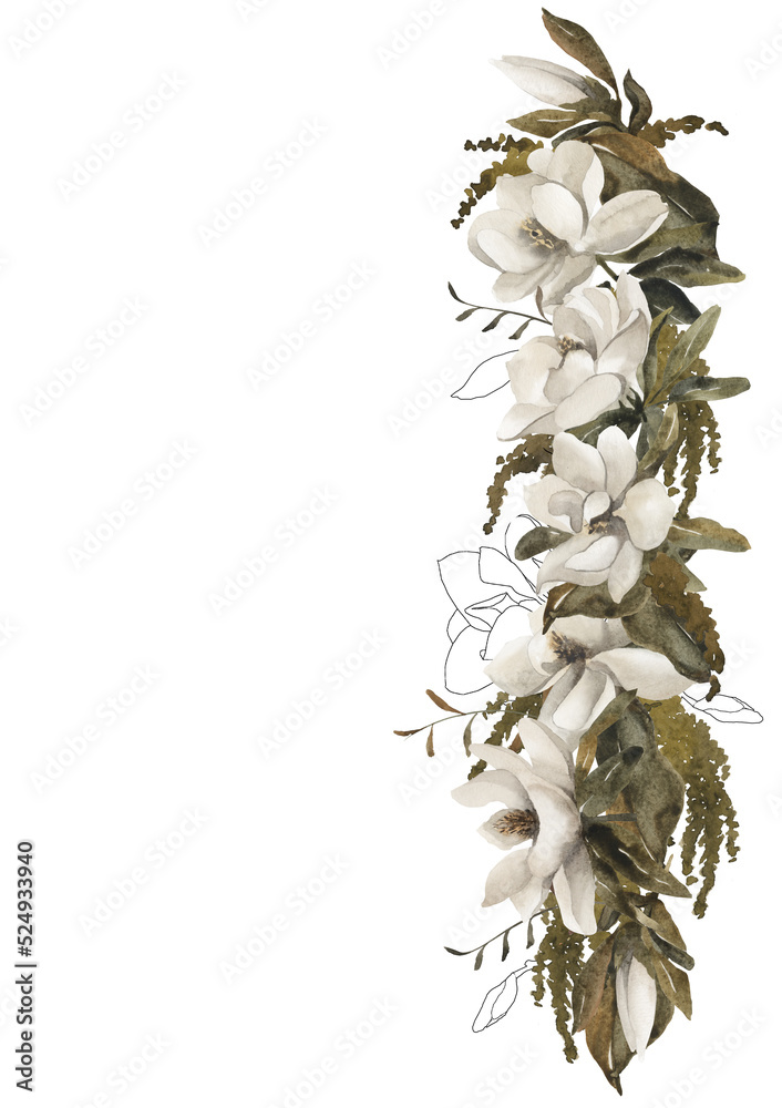 Watercolor white wedding flower. Hand painted wedding frames ...