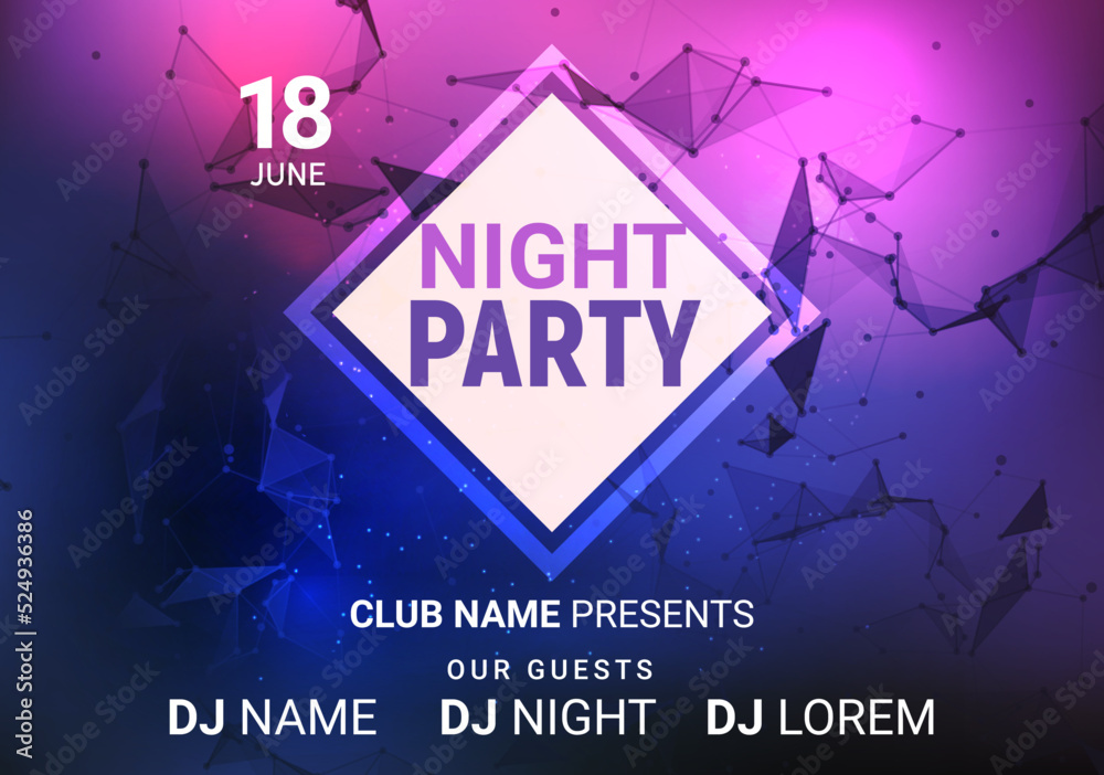 Dance music night poster background. Night club music concert DJ flyer ...