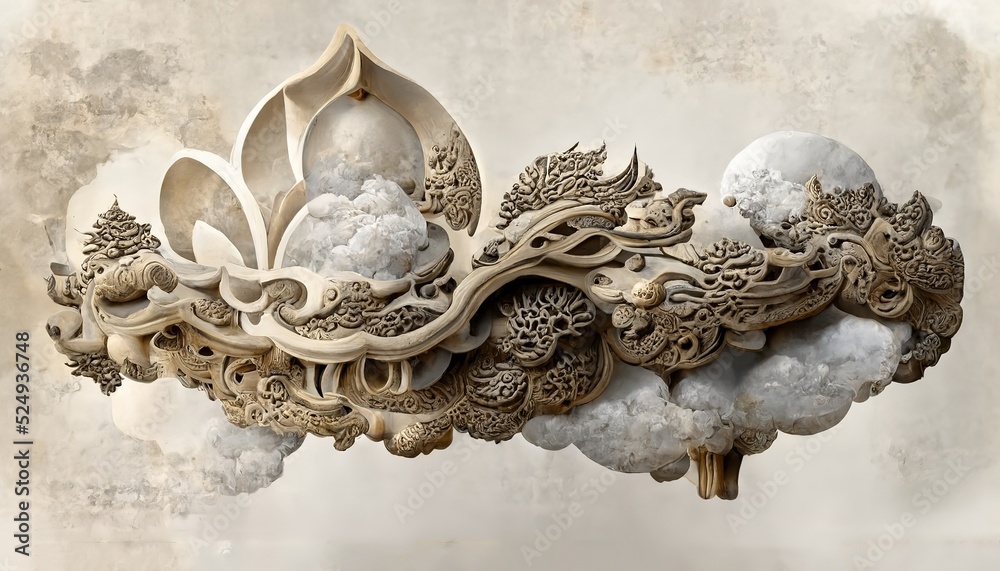 Raster illustration of carving patterns on wood or stone. Ancient relic ...