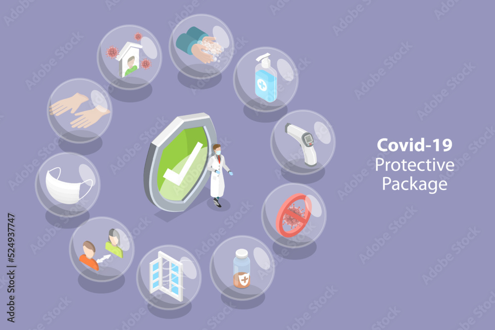 3D Isometric Flat Vector Conceptual Illustration of Covid-19 Protective ...