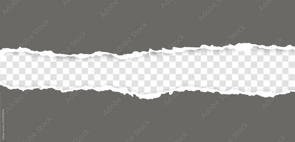 Torn, realistic, ripped strip of grey paper with a light shadow on a ...