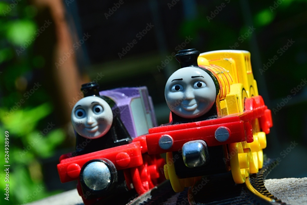 Cast iron train models of Molly (yellow) and Rosie (pink) from Thomas ...
