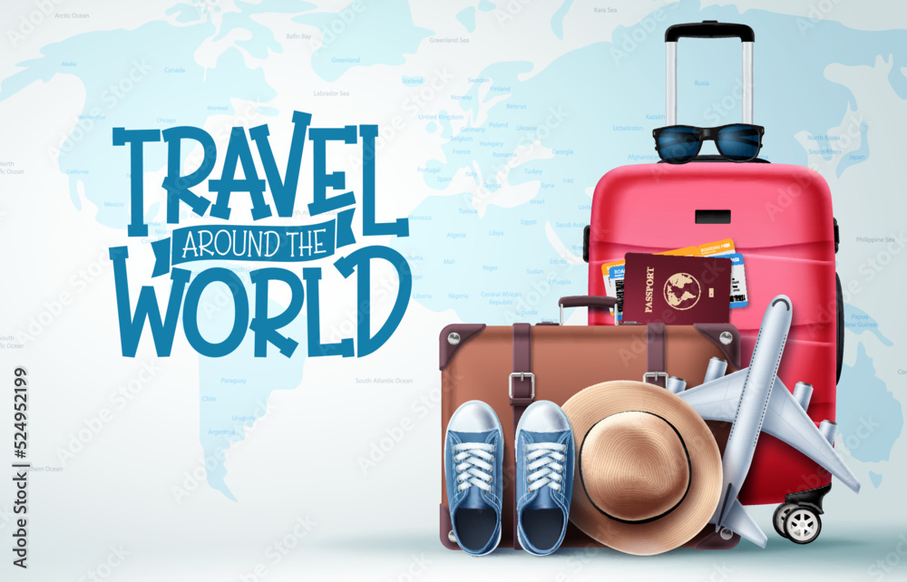 Travel world vector design. Travel around the world text in empty space ...