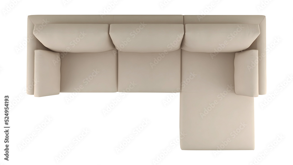 Top view cream 3 seater L sofa Transparent. Png. 3D rendering Stock ...