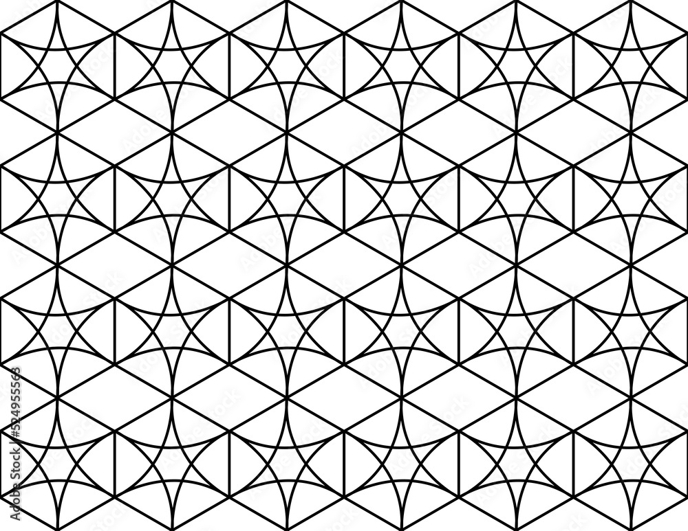 Geometric hexagon and curved six point star repeat outline pattern in ...
