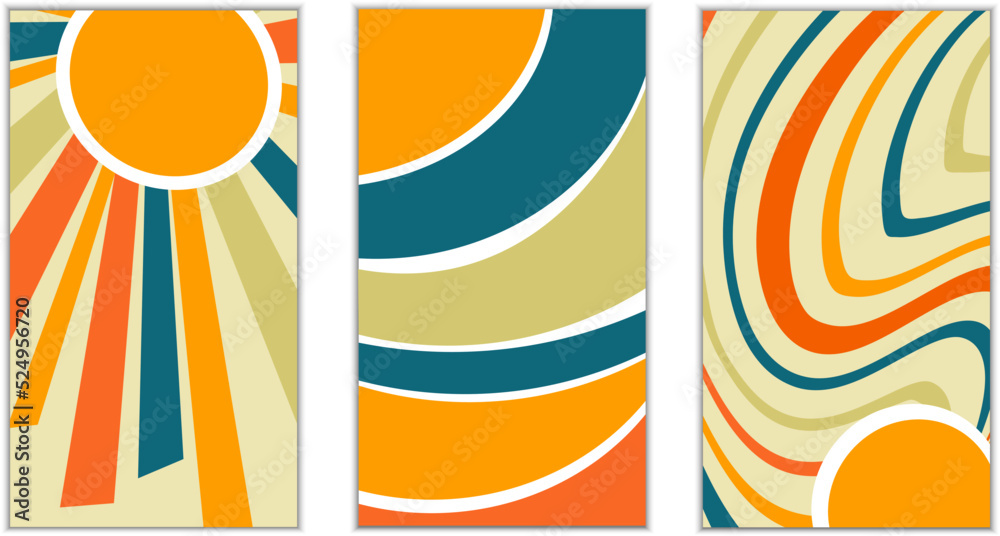 Set of card templates in vintage 1970 retro style. Vector illustration ...