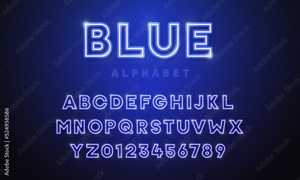Neon led light Blue 3d alphabet, retro futuristic technology original ...